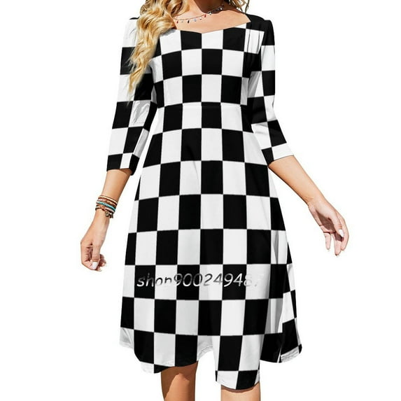 Black And White Checkerboard Pattern Evening Party Dresses Midi Sexy ...