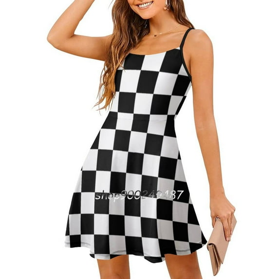 Black And White Checkerboard Pattern Evening Party Dresses Midi Sexy ...
