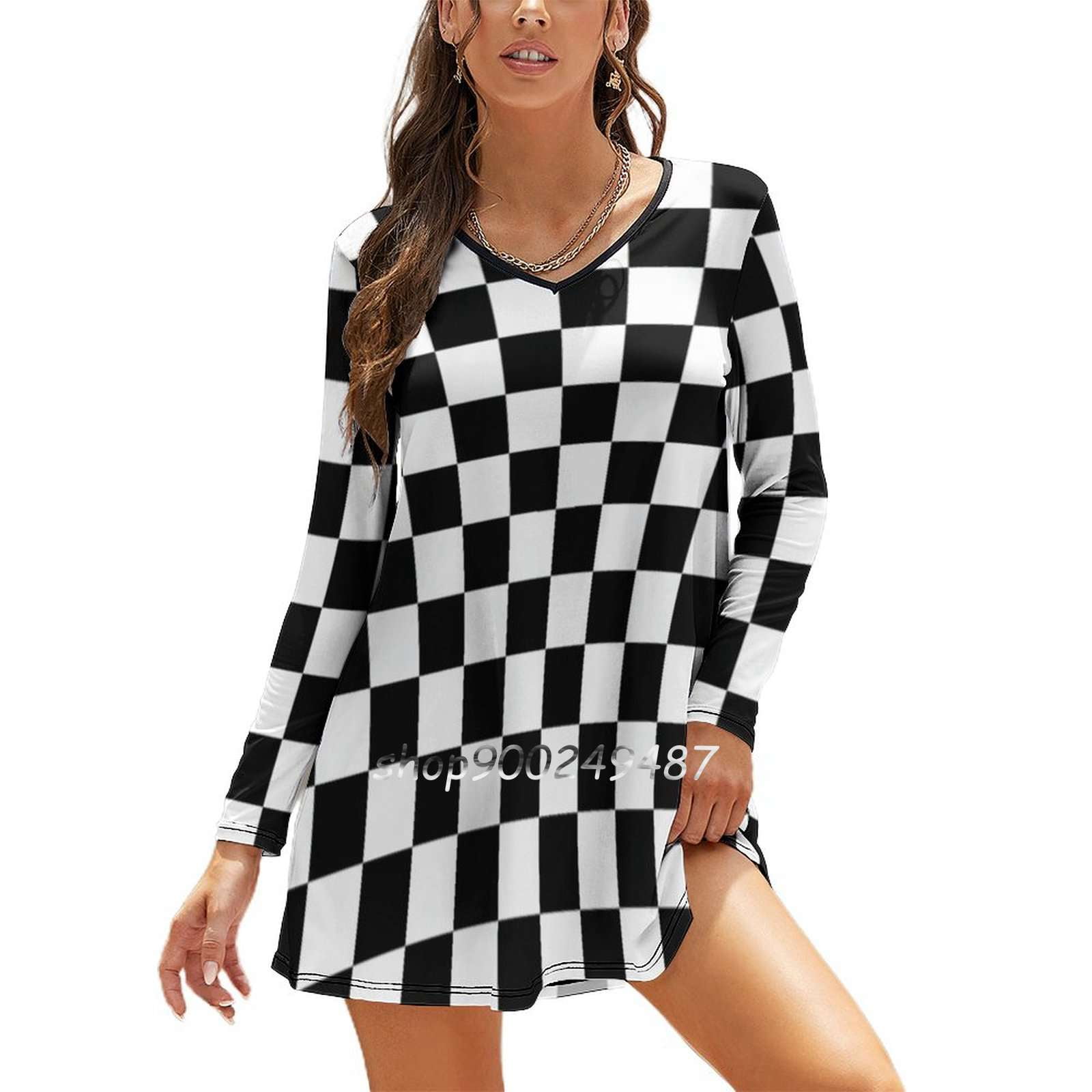 Black And White Checkerboard Pattern Evening Party Dresses Midi Sexy ...