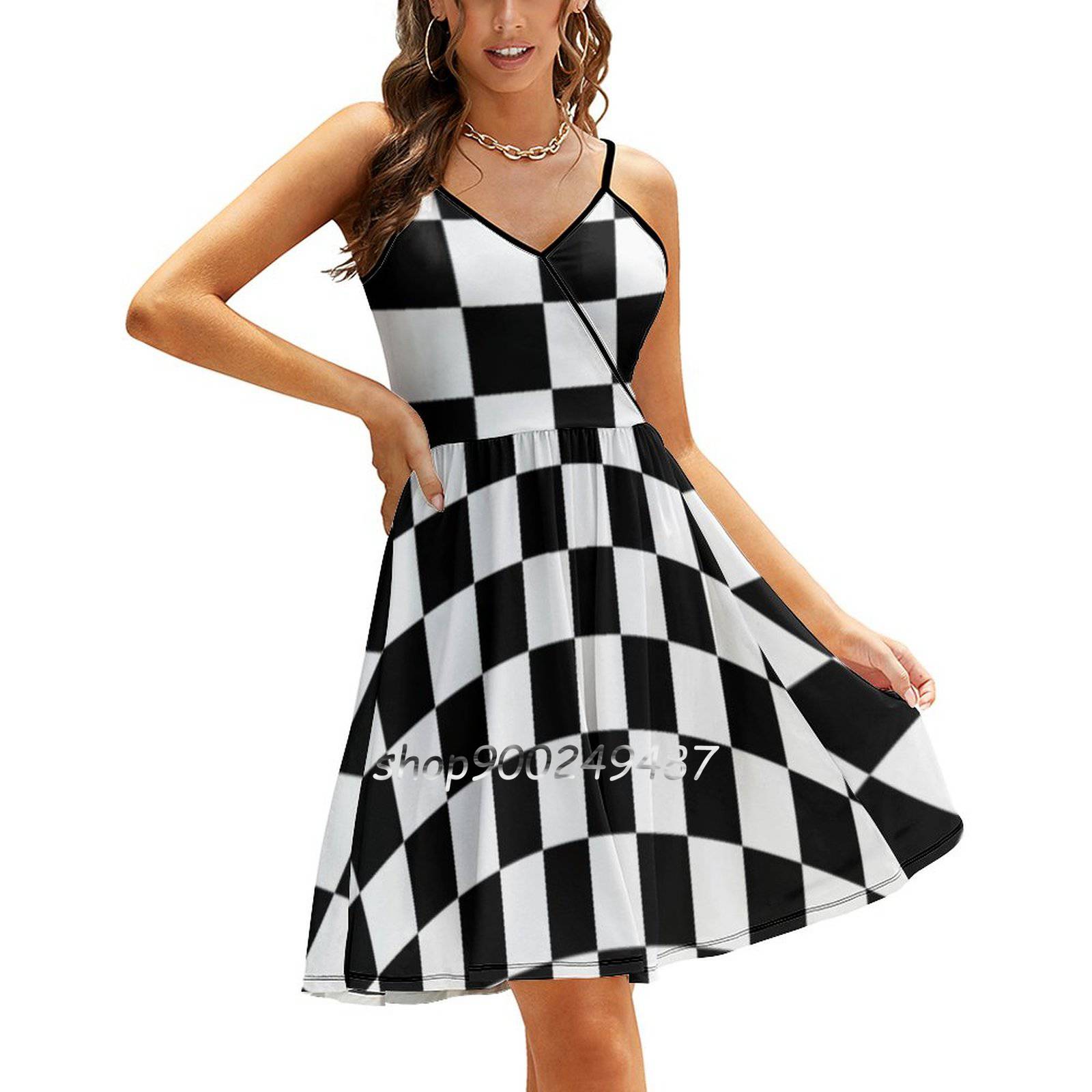 Black And White Checkerboard Pattern Evening Party Dresses Midi Sexy ...