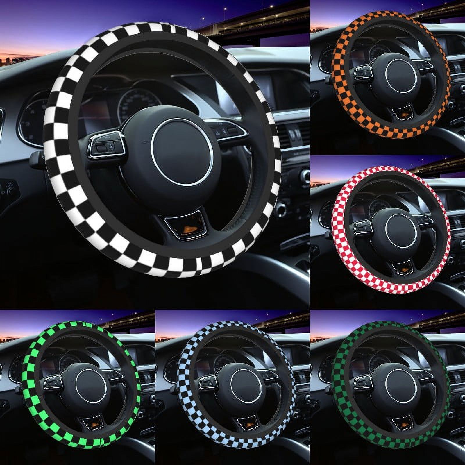 Black And White Checkerboard Universal Steering Wheel Cover Fit for ...