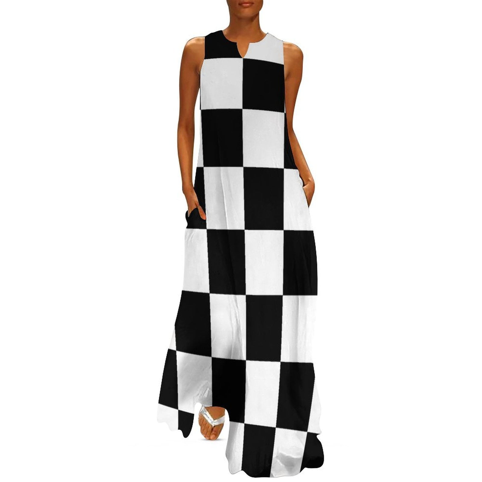 Black And White Checkered Pattern Long Dress luxury evening dresses ...