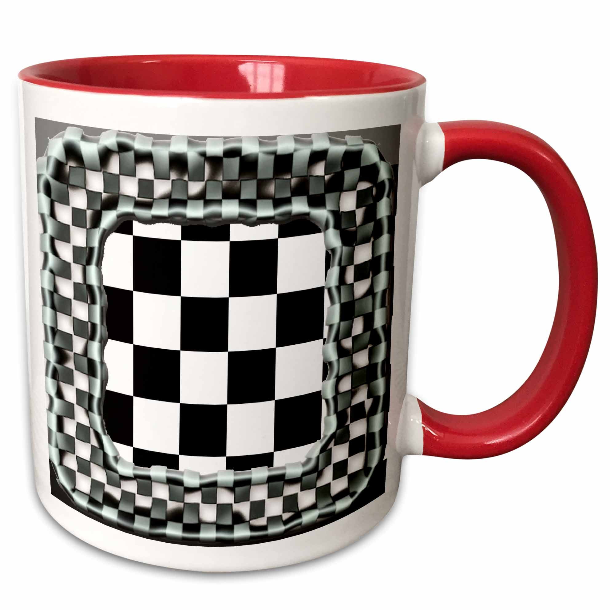 3drose, Black and White Checkered Pattern with Checkered Frame, 15oz ...