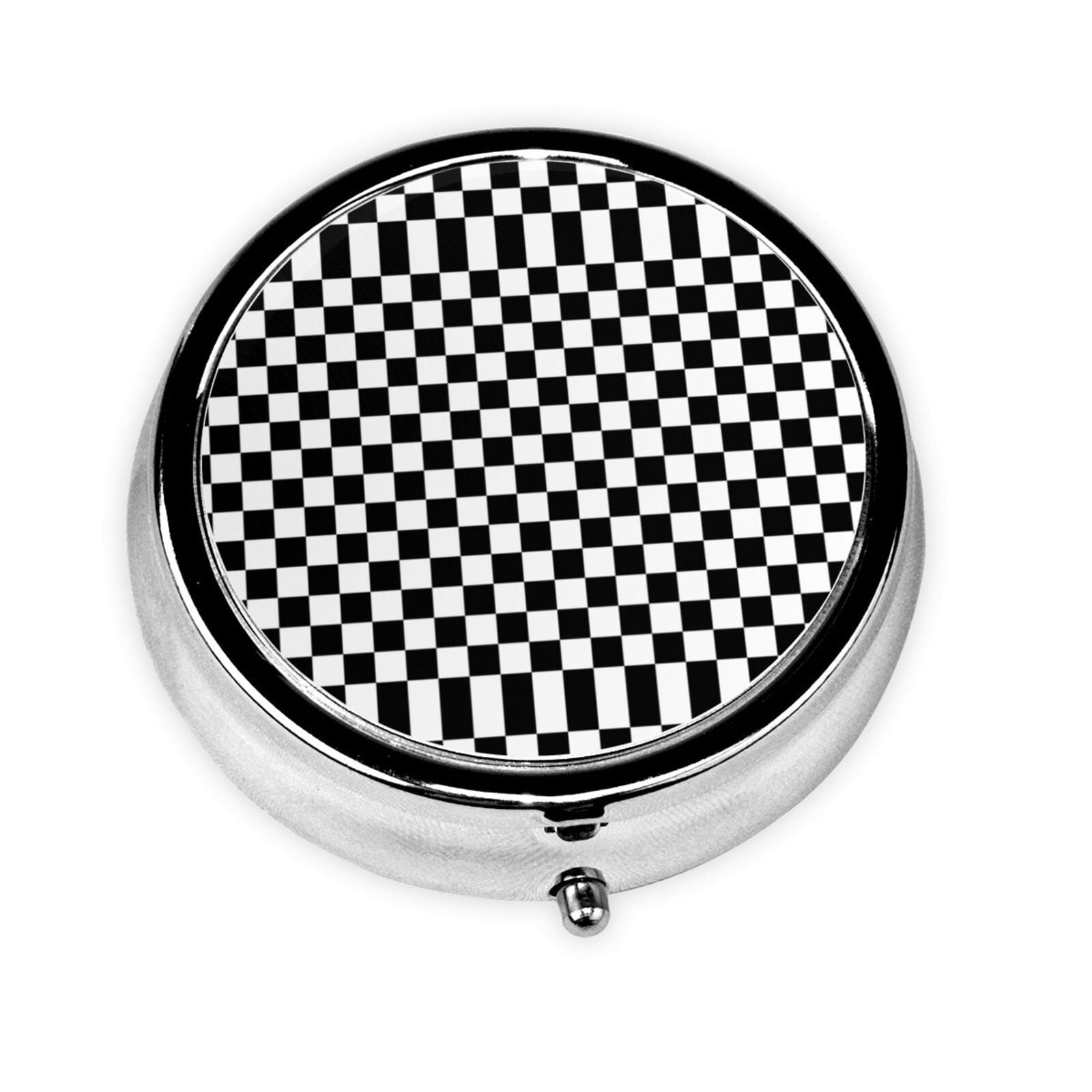 Black And White Checkered Round Pill Box Small Pill Case For Purse ...