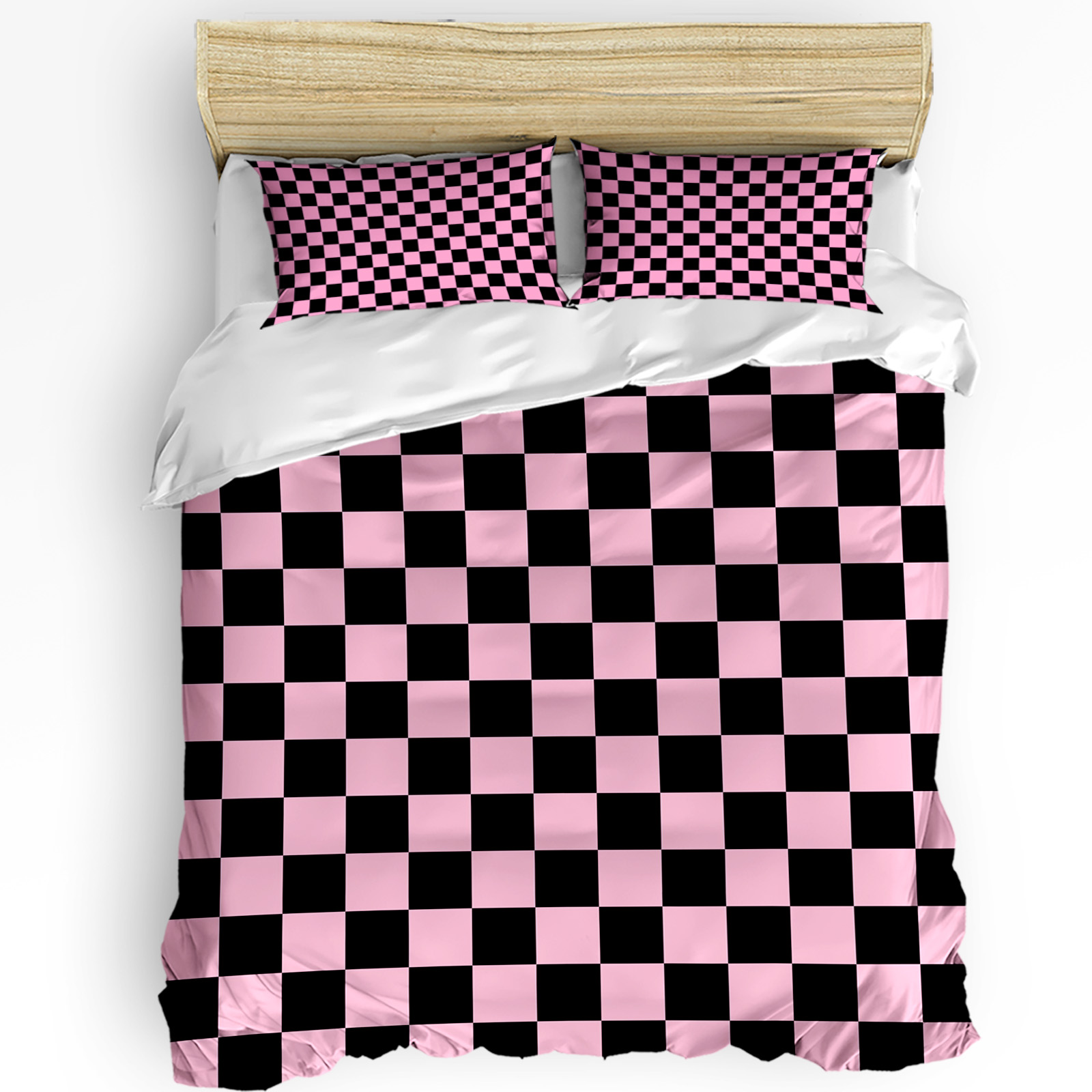 Black And White Checkered Simple Plaid 3pcs Duvet Cover Set with Pillow ...