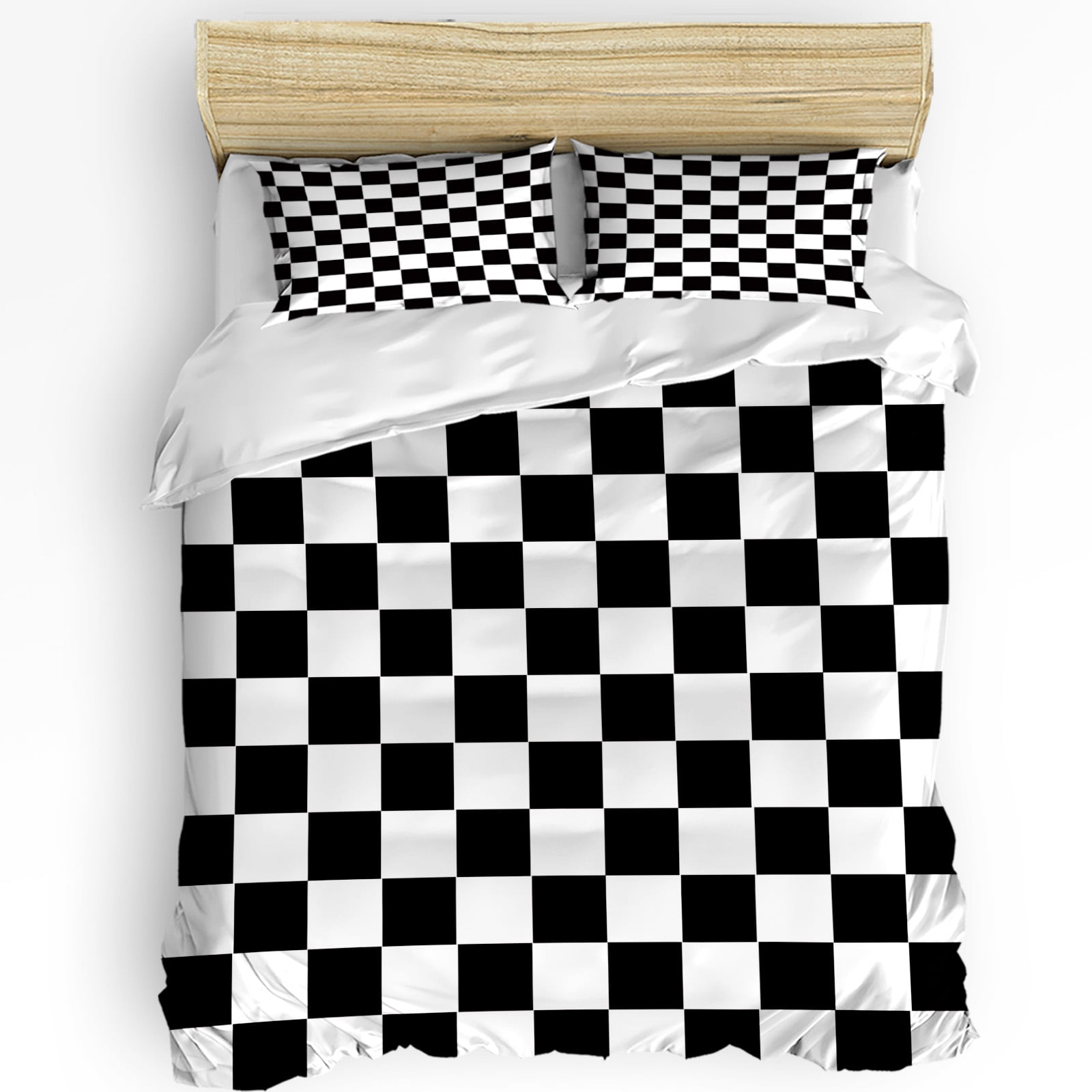 Black And White Checkered Simple Plaid 3pcs Duvet Cover Set with Pillow ...
