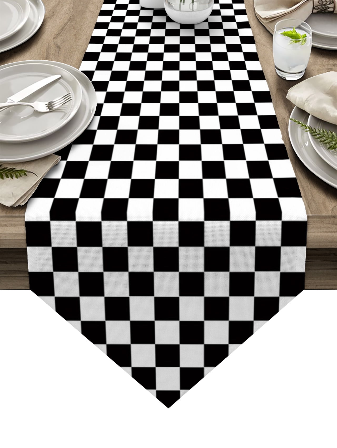 Black And White Checkered Simple Plaid Table Runner Boho Wedding ration ...