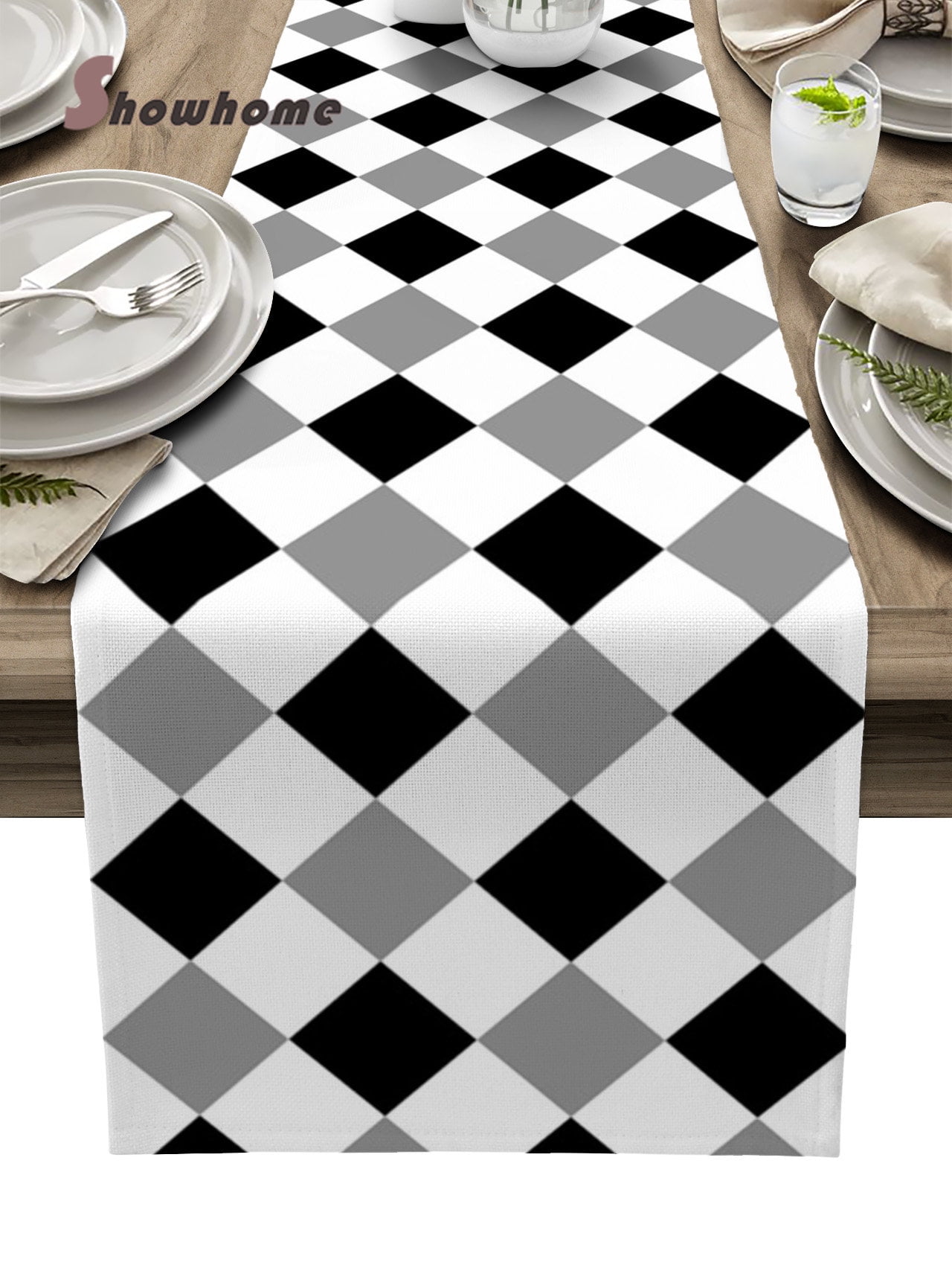 Black And White Checkered Simple Plaid Table Runner Hotel Wedding r ...