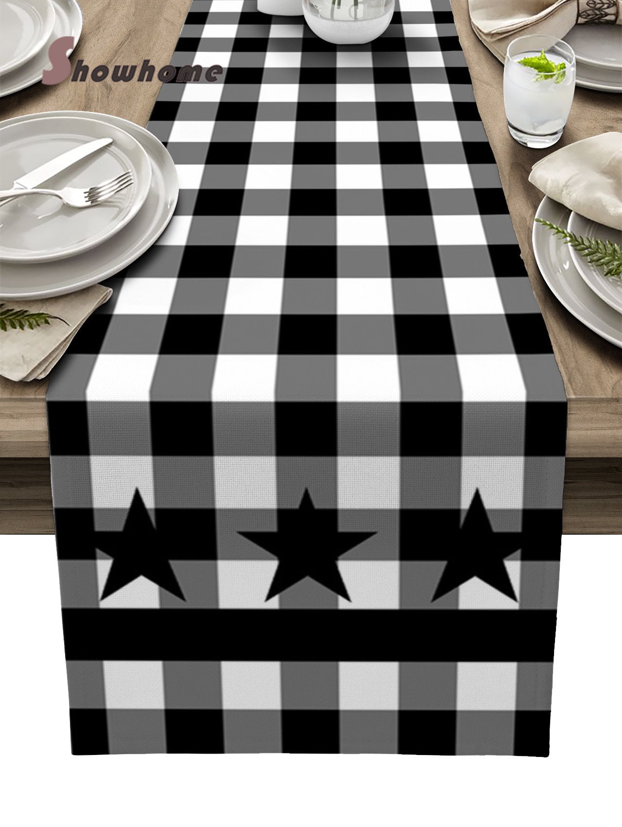 Black And White Checkered Simple Plaid Table Runner Hotel Wedding r ...