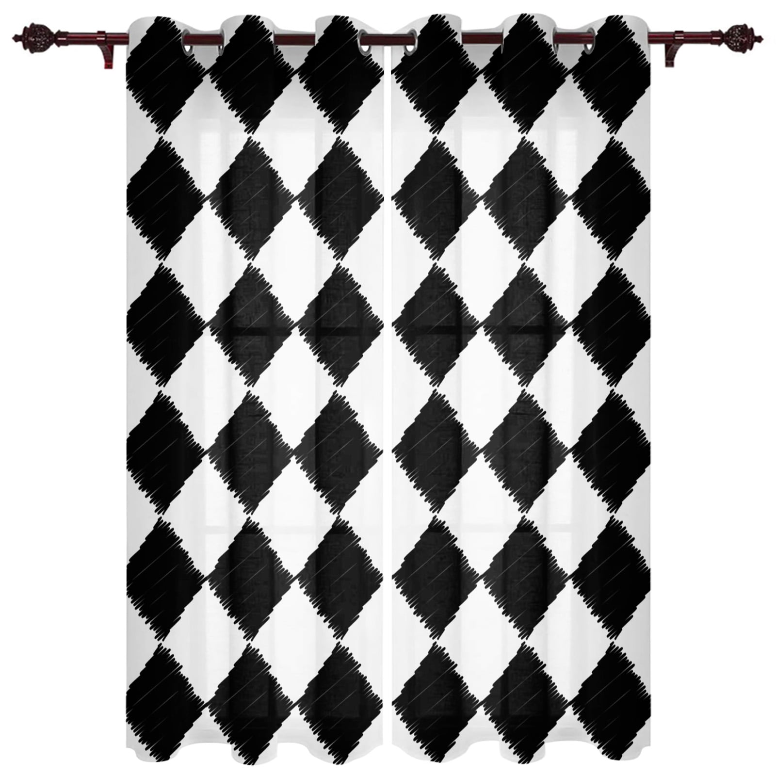 Black And White Checkered Simple Plaid Window Curtains for Living Room ...