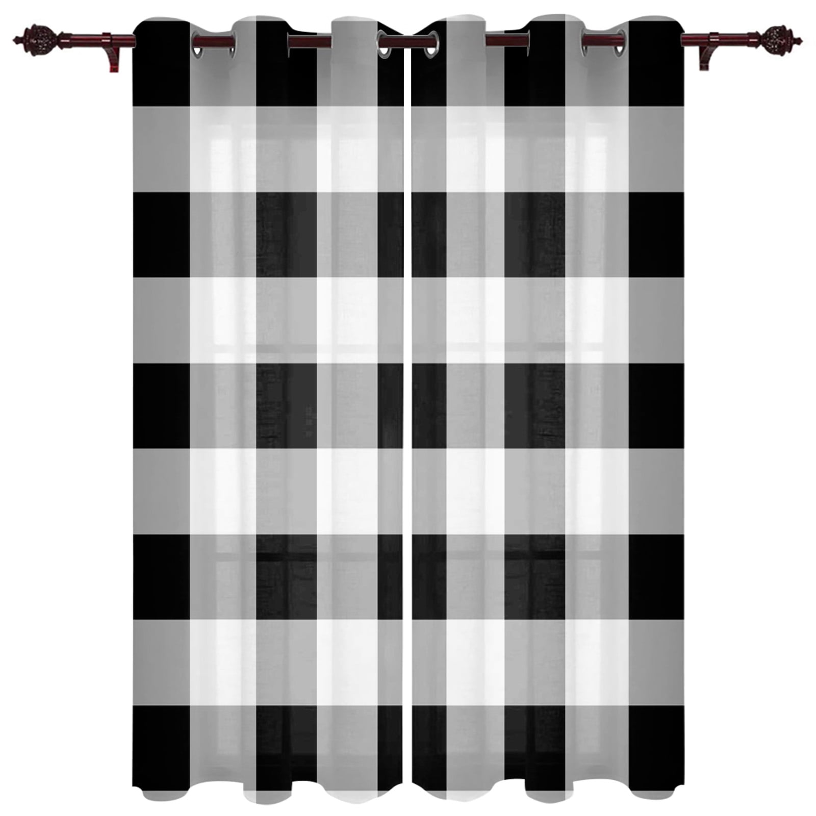 Black And White Checkered Simple Plaid Window Curtains for Living Room ...