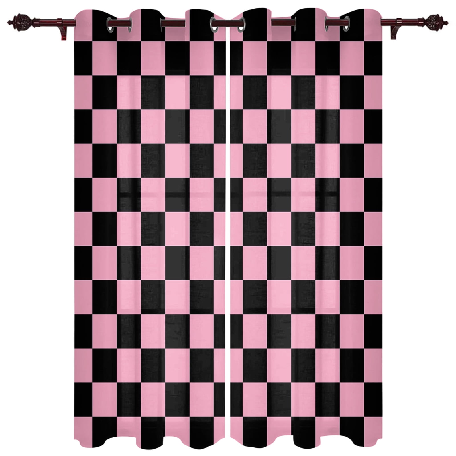 Black And White Checkered Simple Plaid Window Curtains for Living Room ...