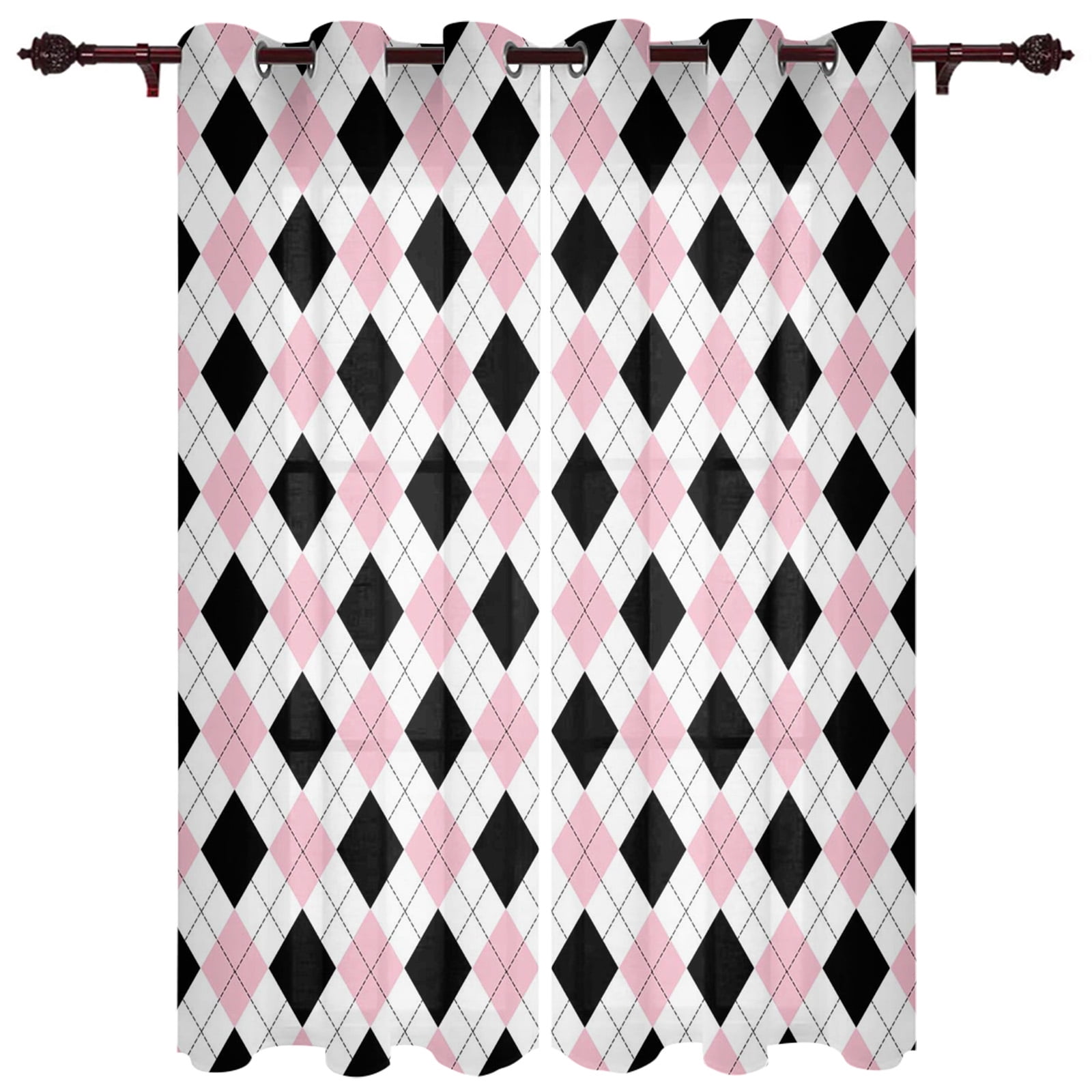 Black And White Checkered Simple Plaid Window Curtains for Living Room ...
