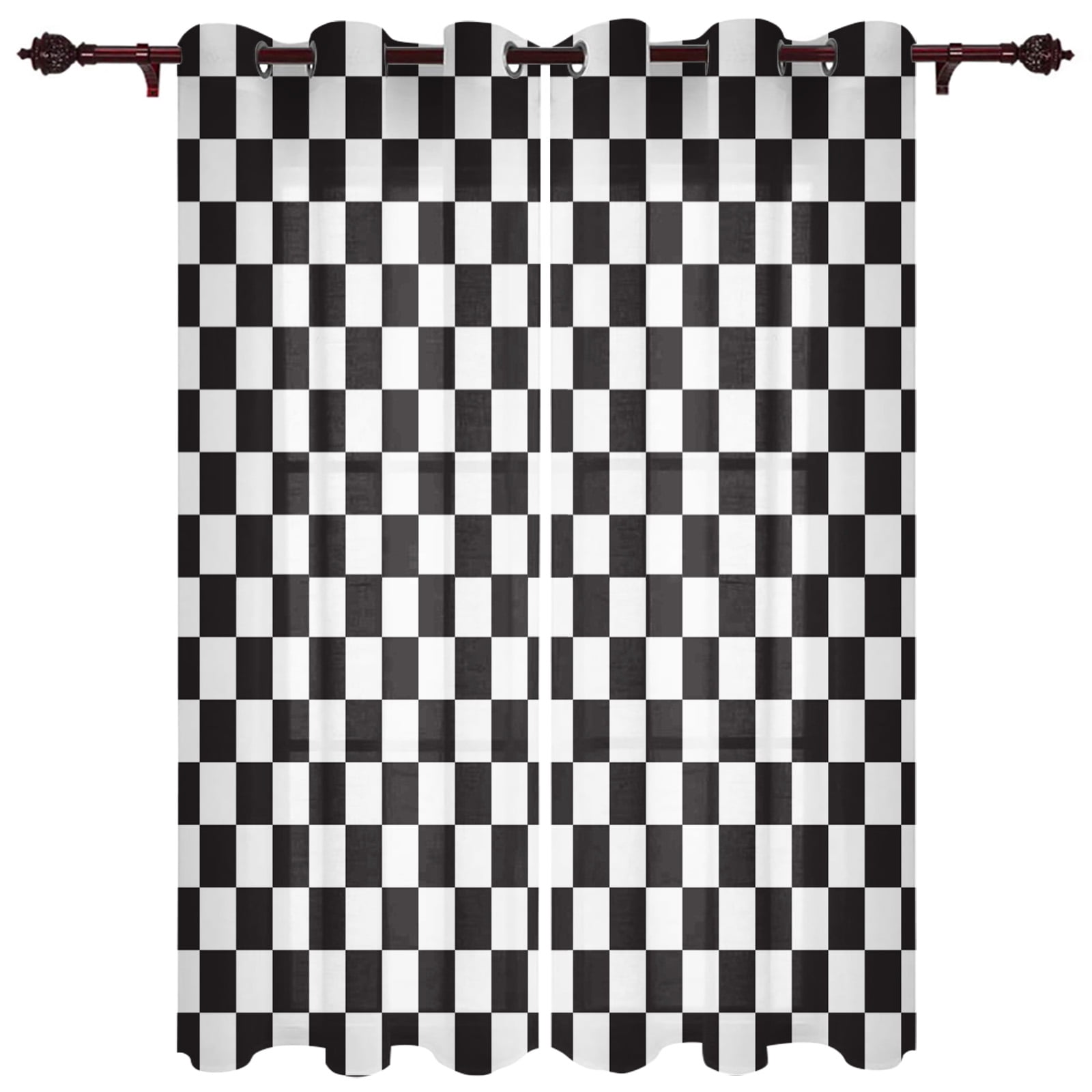 Black And White Checkered Simple Plaid Window Curtains for Living Room ...