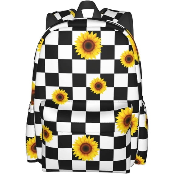Black And White Checkered Sunflower Backpack Casual Daypacks, College ...
