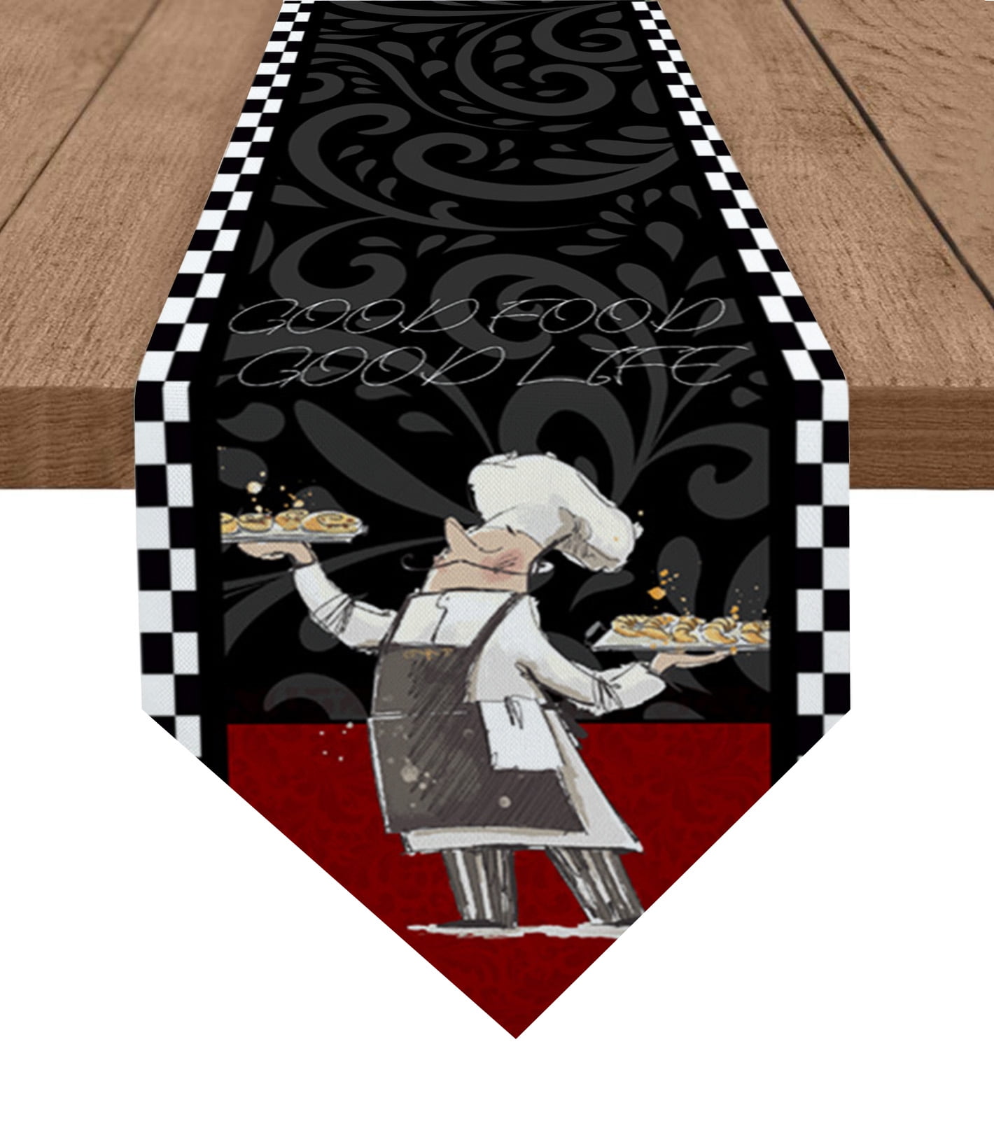 Black And White Chefs Food Retro Dining Table Runner Tablecloth Luxury ...