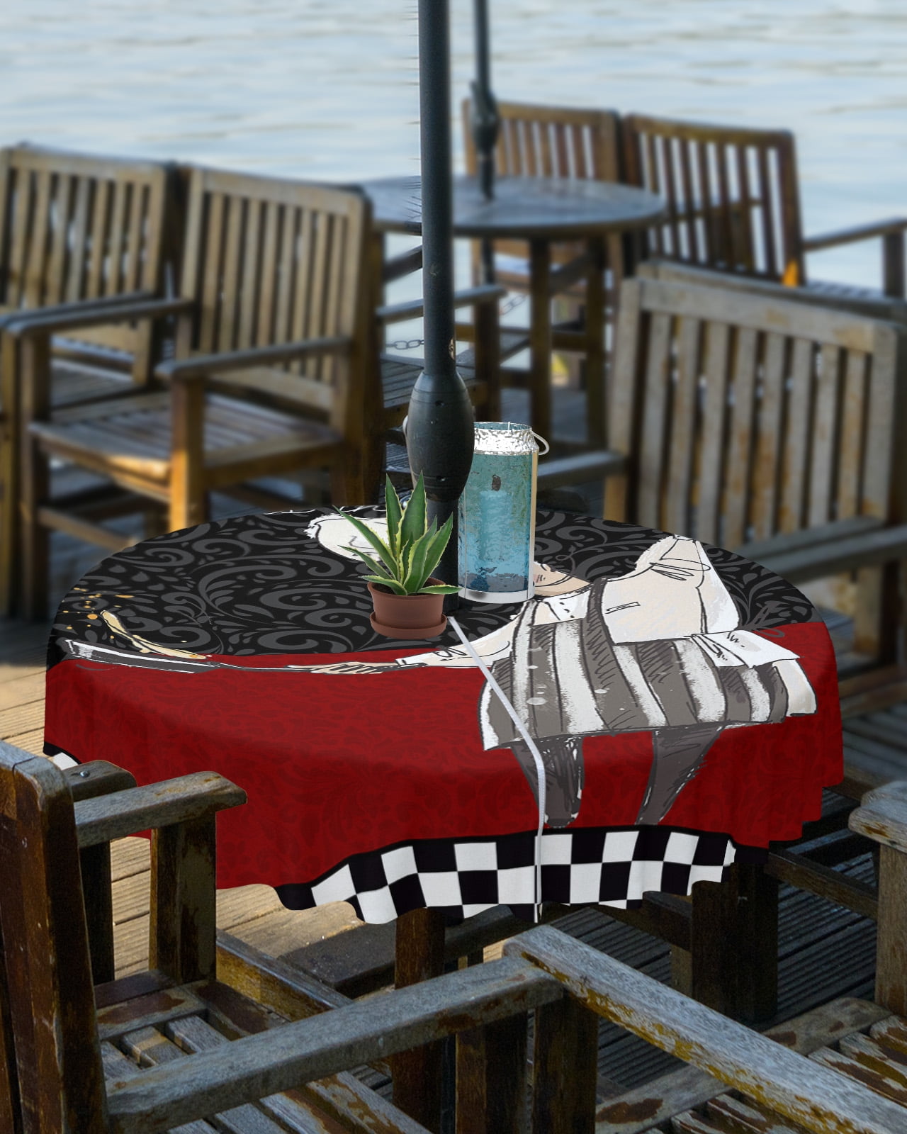 Black And White Chefs Kitchen Food Retro Outdoor Tablecloth with ...