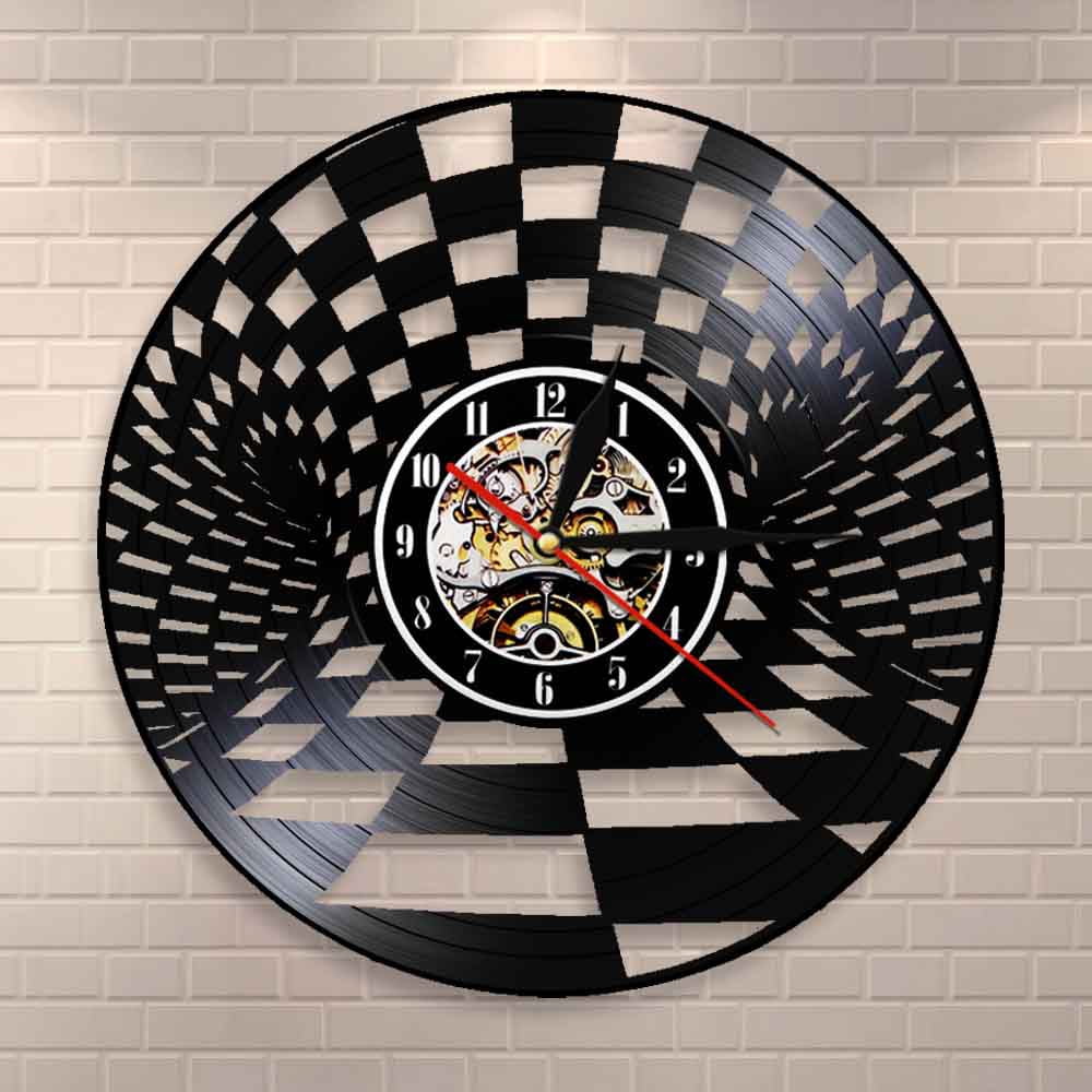 Black And White Chess Board Wall Clock Checkers Vintage Vinyl Record ...