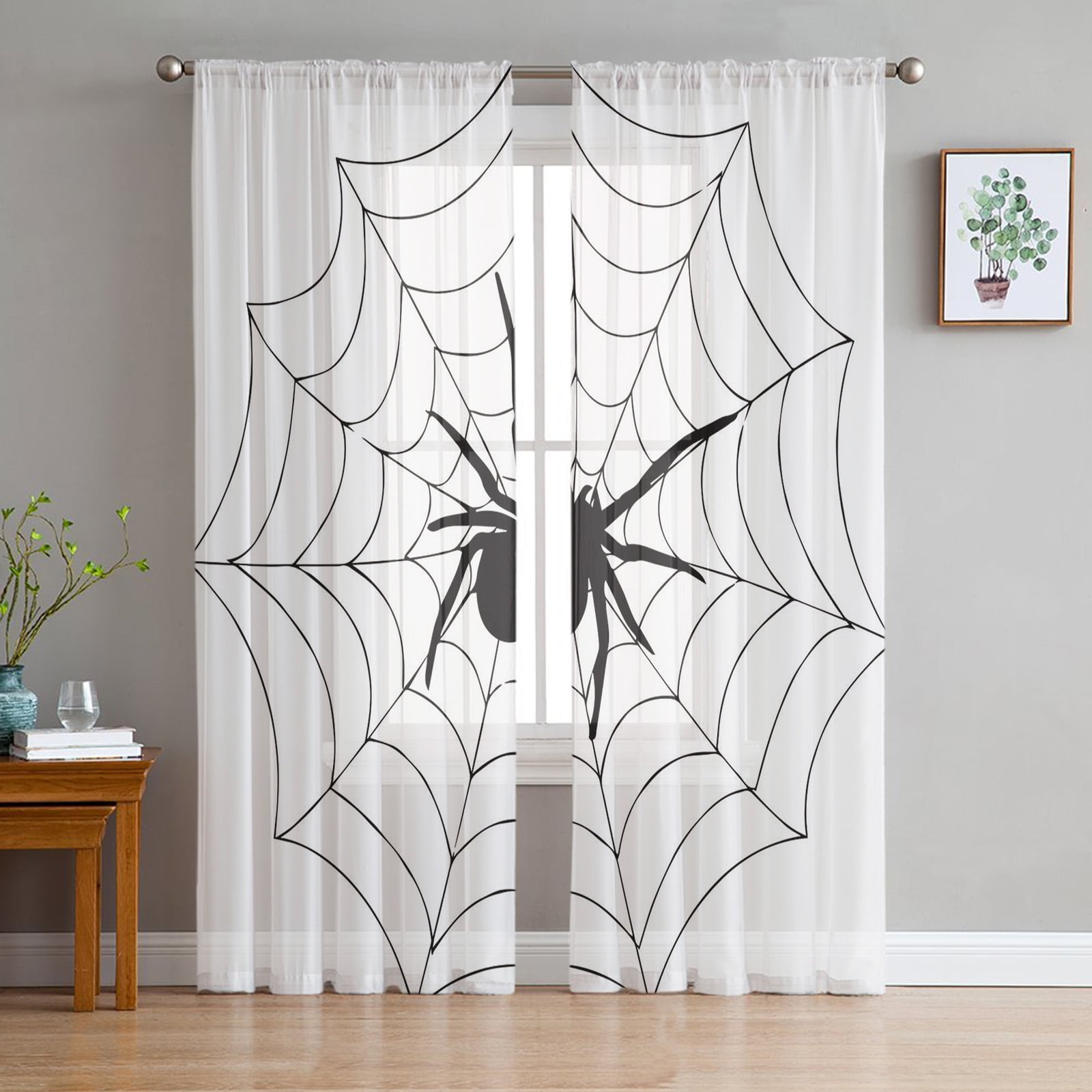 Black And White Cobweb Tulle Curtains for Living Room Bedroom Sheer ...