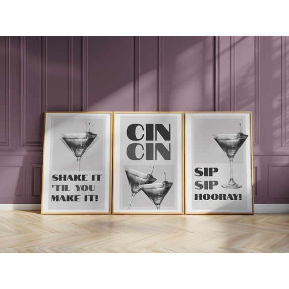 Black And White Cocktail Poster Set Martini Wall Art For Kitchen Or Bar ...