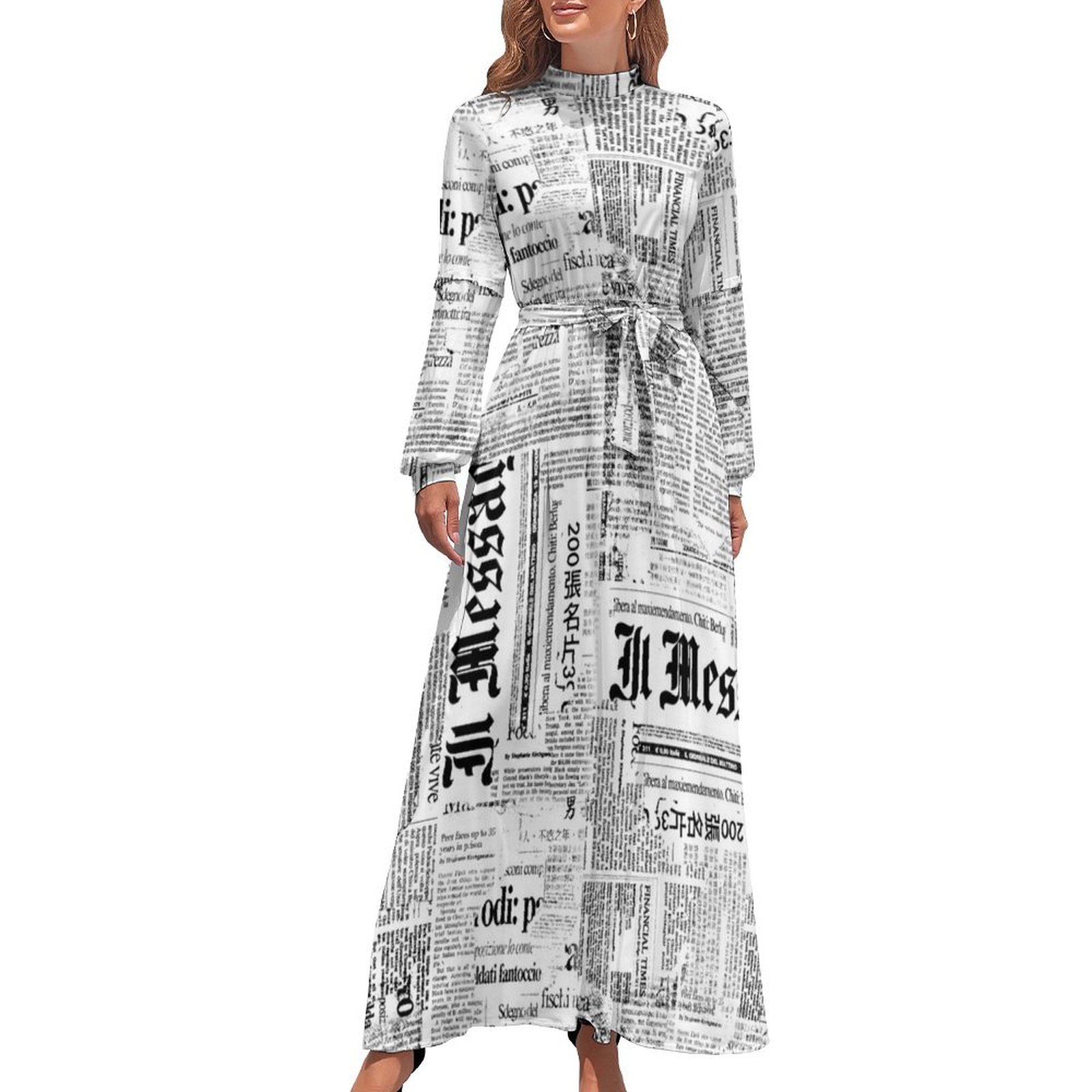 Black And White Collage Of Grunge Newspaper Fragments Long Dress summer ...