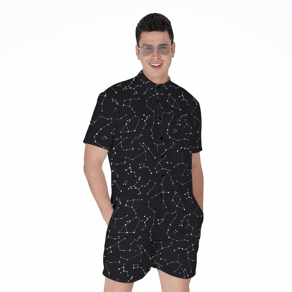Black And White Constellation Short Sleeve Men'S Rompers, Zodiac ...