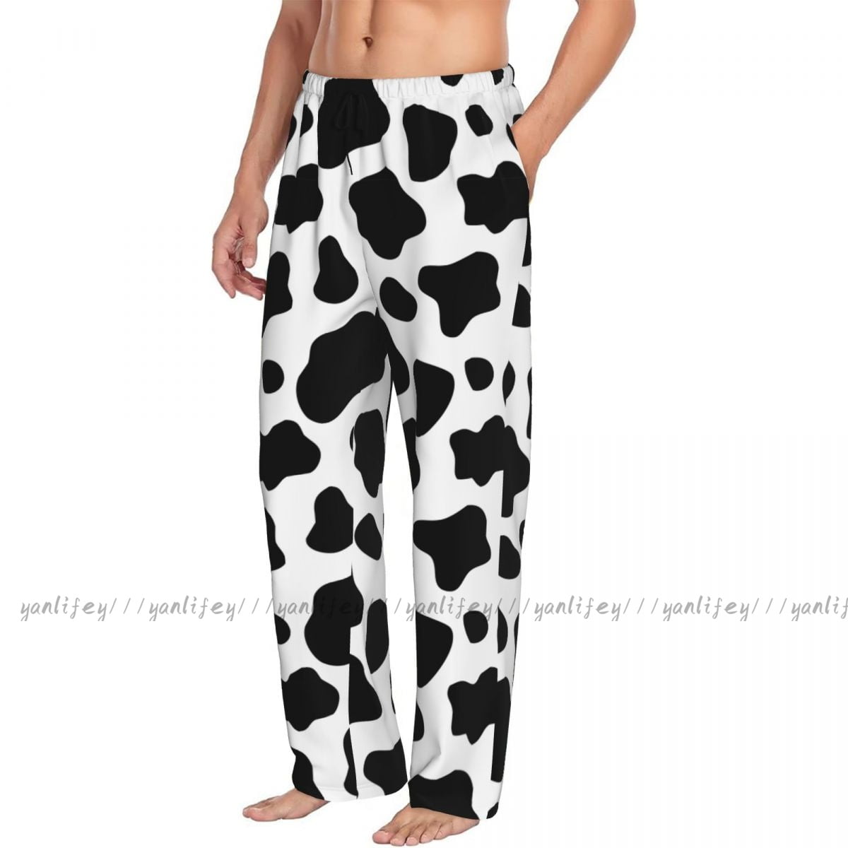 Black And White Cow Pattern Mens Pajamas Pyjamas Pants Lounge Pants ...