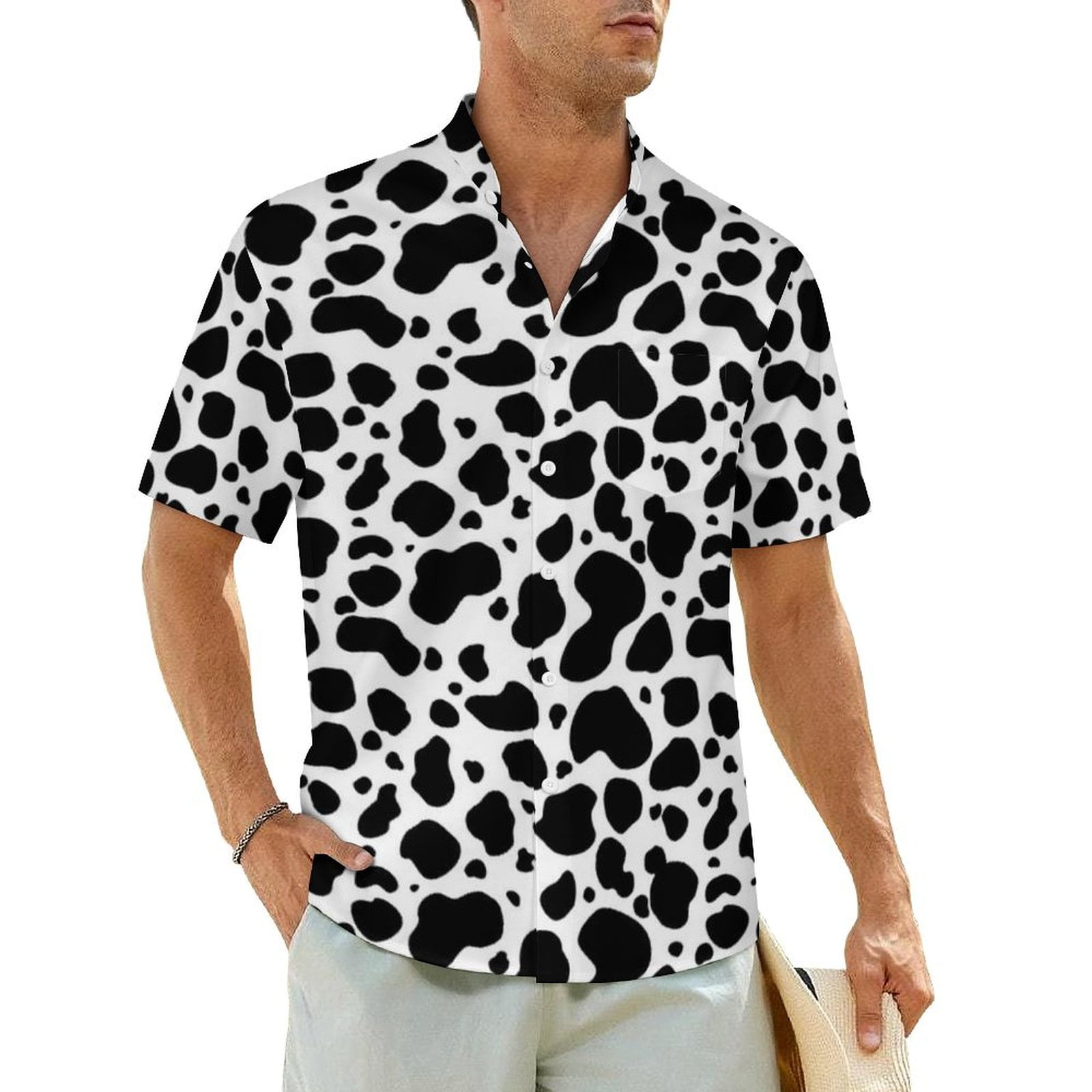 Black And White Cow Print Beach Shirt Cow Spots Hawaiian Casual Shirts ...
