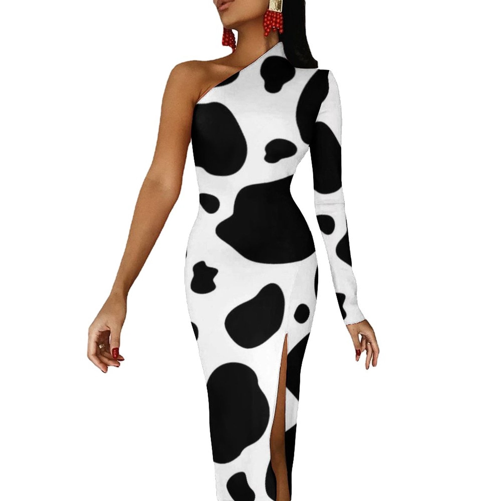 Black And White Cow Print Maxi Dress Cow Spots Pattern Party Bodycon ...