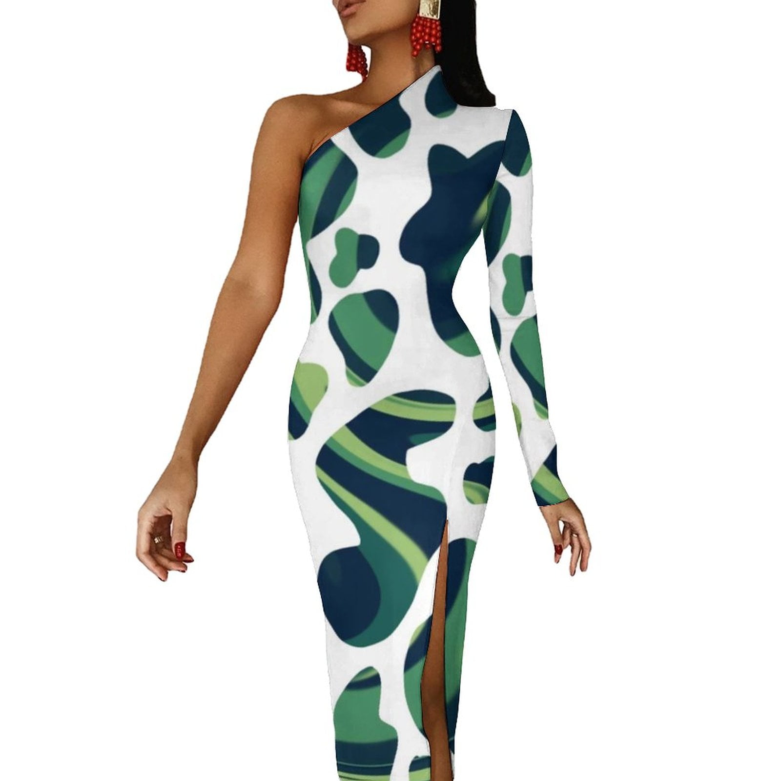 Black And White Cow Print Maxi Dress Cow Spots Pattern Party Bodycon ...