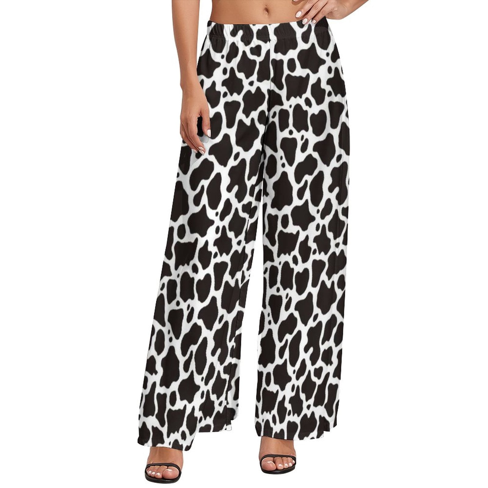 Black And White Cow Print Pants High Waist Cow Spots Pattern Office ...