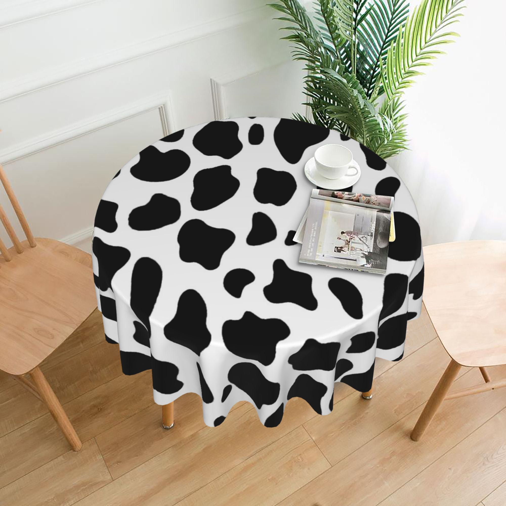 Black And White Cow Print Polyester Round Tablecloths 60 Inch for ...
