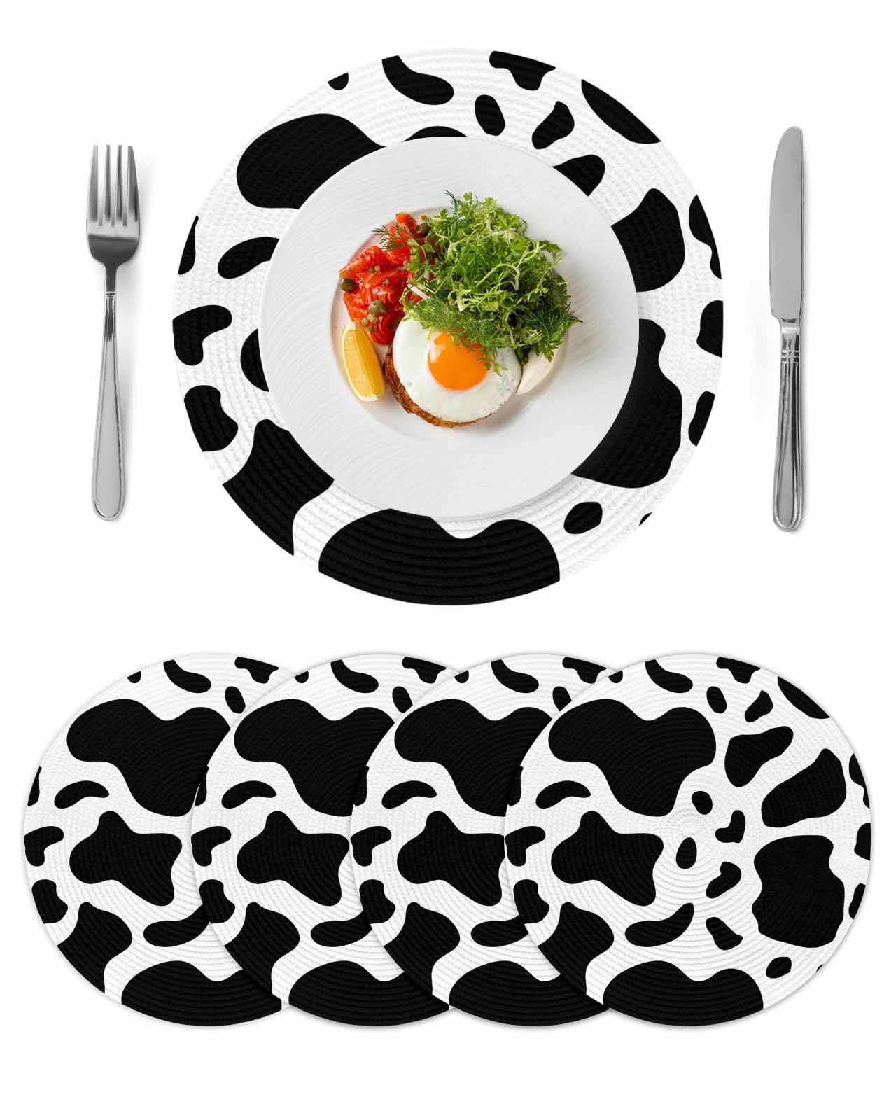 Black And White Cow Print Round Table Placemats set of 4, Farmhouse ...