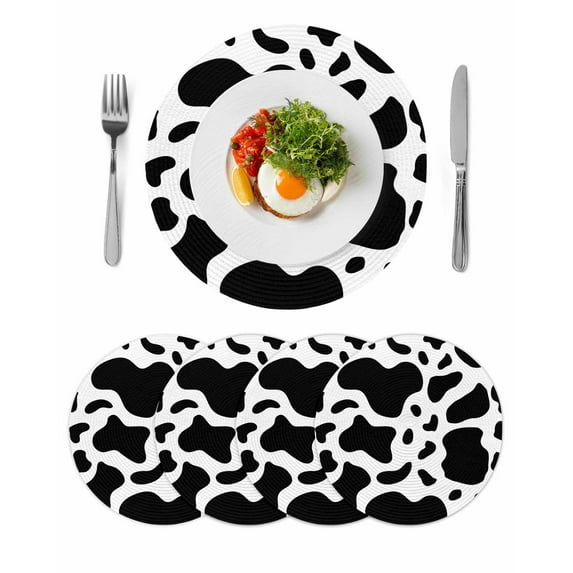 Black And White Cow Print Round Table Placemats set of 4, Farmhouse ...