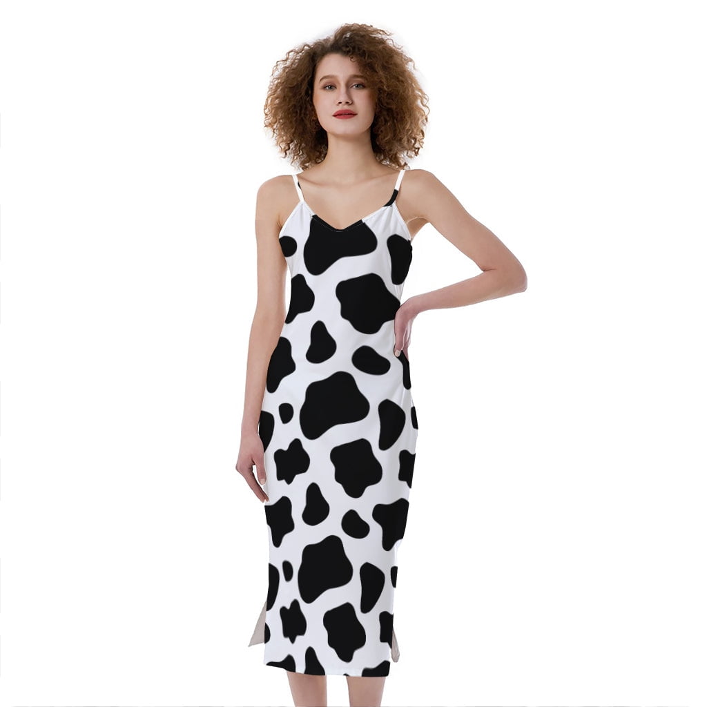 Black And White Cow Print Slim Fit Midi Cami Dress, Farmer Gifts ...