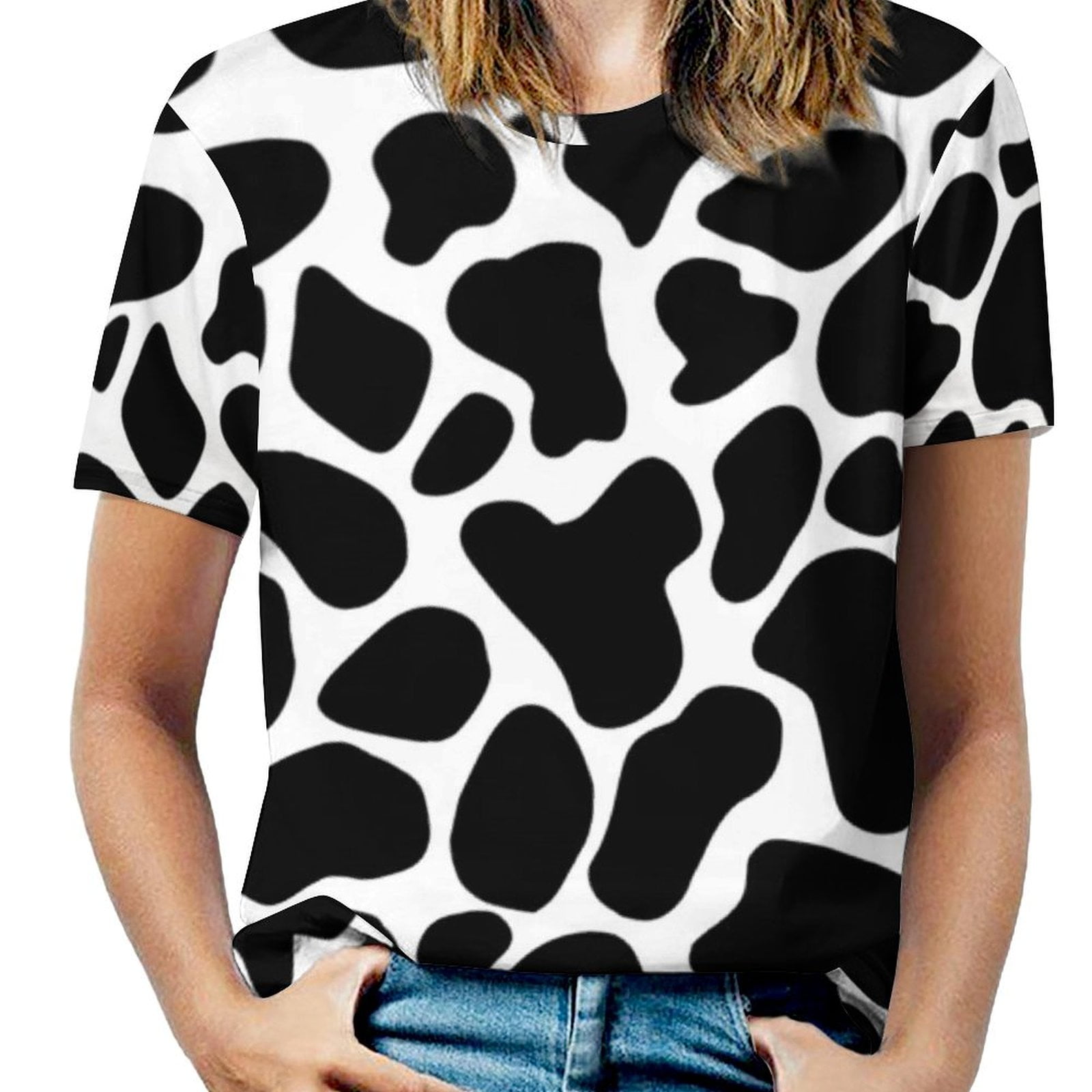 Black And White Cow Print T Shirt O Neck Cow Pattern Spots Animal Overd ...