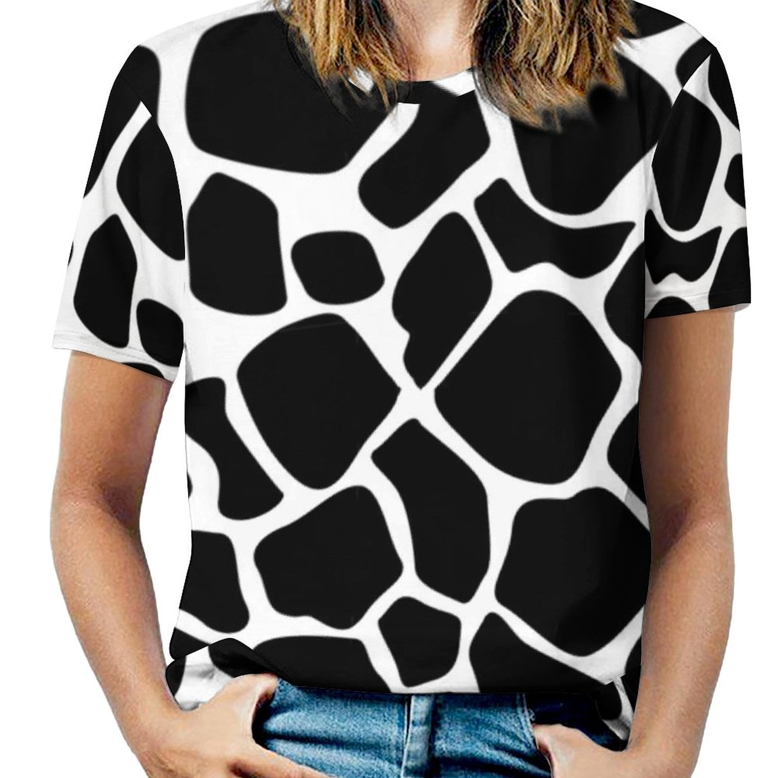Black And White Cow Print T Shirt O Neck Cow Pattern Spots Animal Overd ...