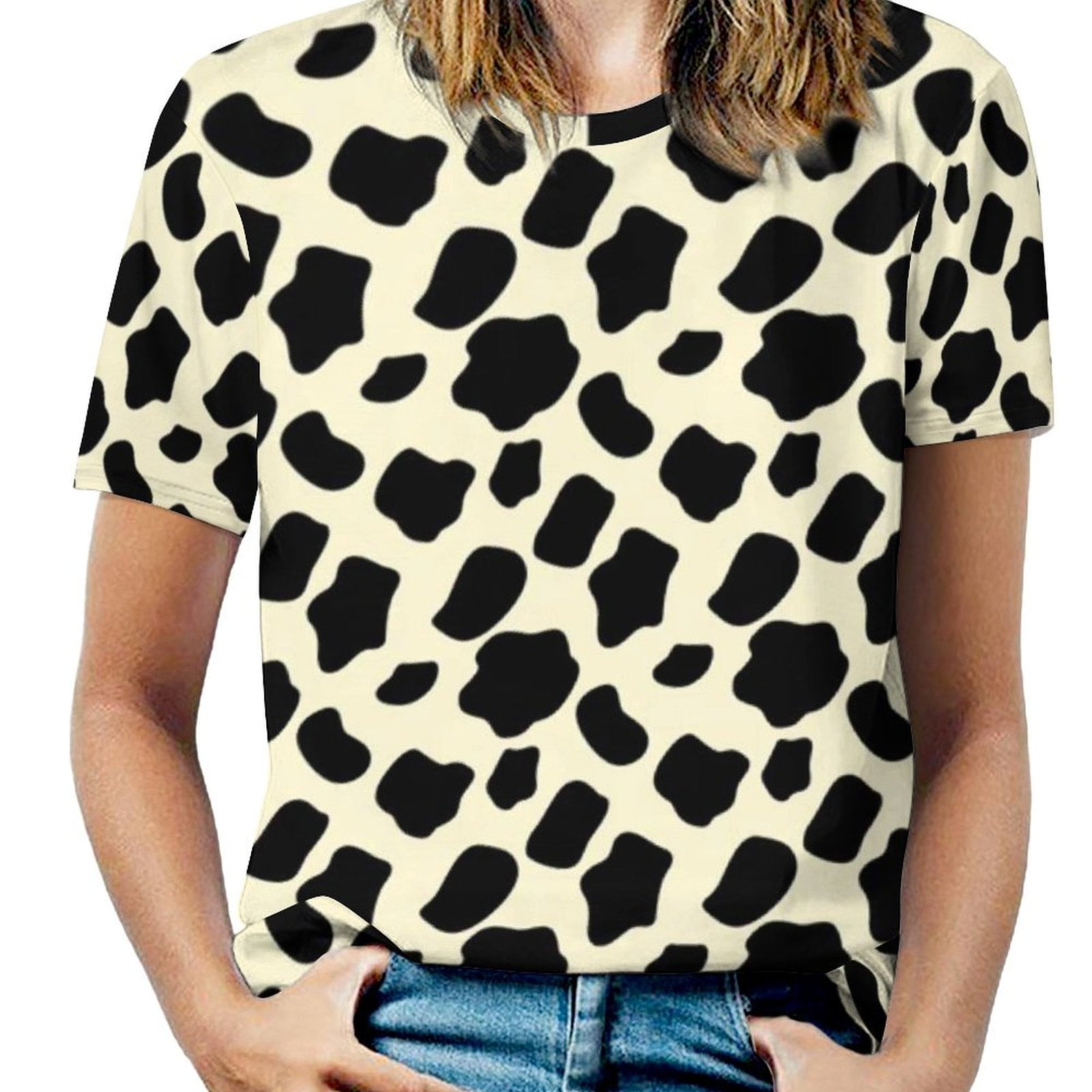 Black And White Cow Print T Shirt O Neck Cow Pattern Spots Animal Overd ...