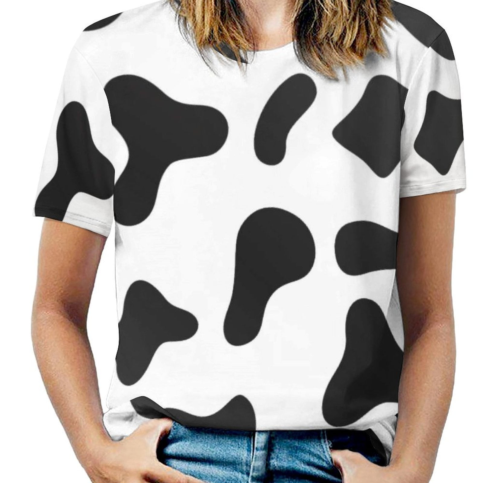 Black And White Cow Print T Shirt O Neck Cow Pattern Spots Animal Overd ...