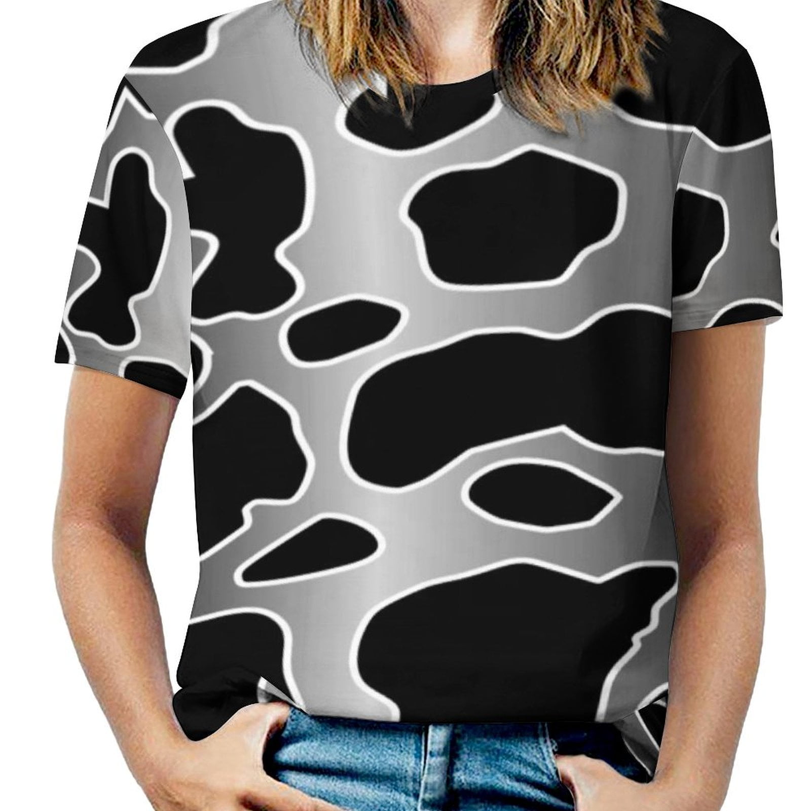 Black And White Cow Print T Shirt O Neck Cow Pattern Spots Animal Overd T Shirts Casual Tees ...