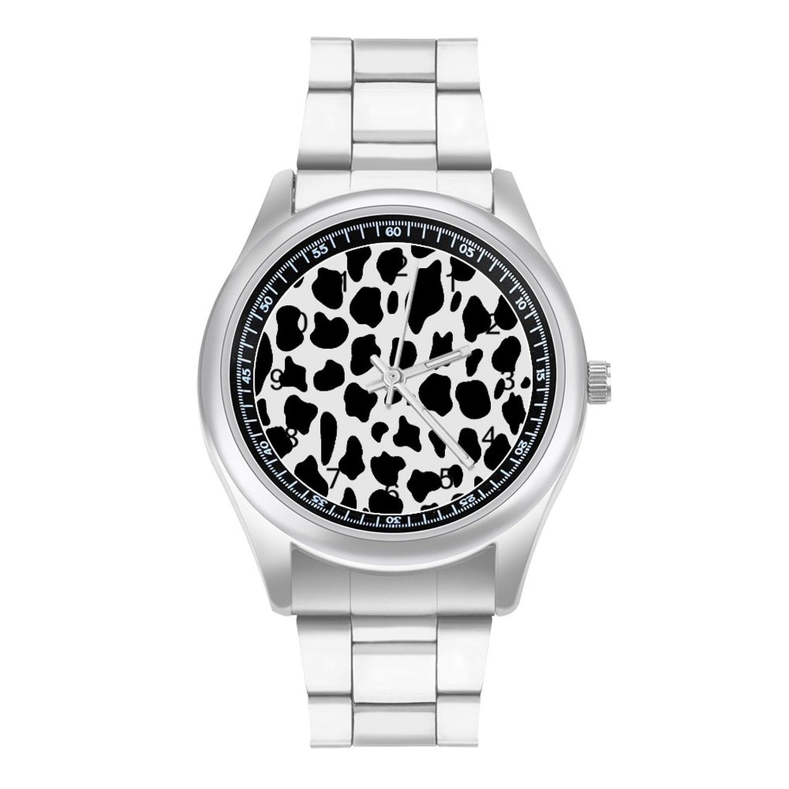 Black And White Cow Print Wrist Watches for Men Metal Band Watch ...
