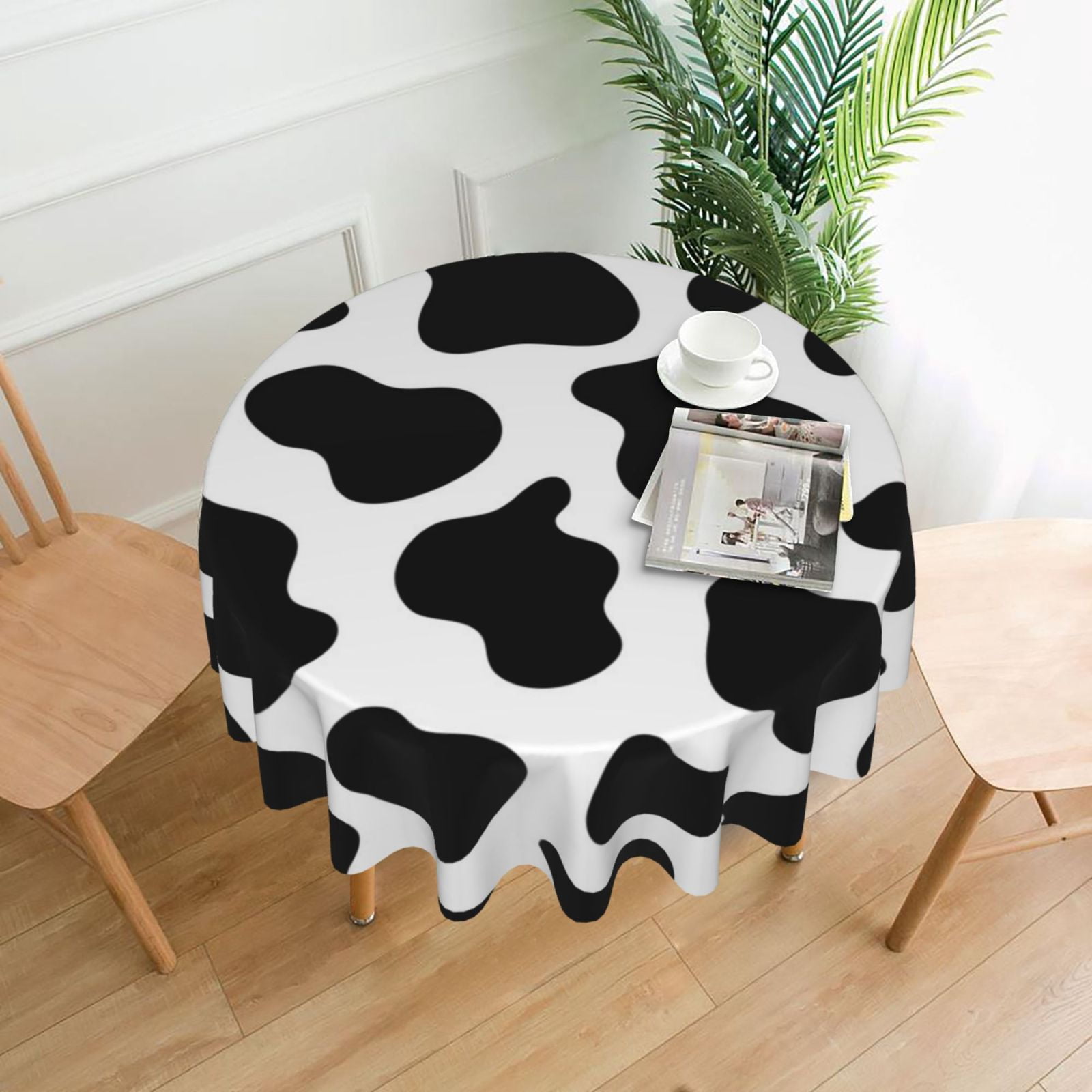 Black And White Cow Skin Print Tablecloths Round 60 inch Fabric Table ...