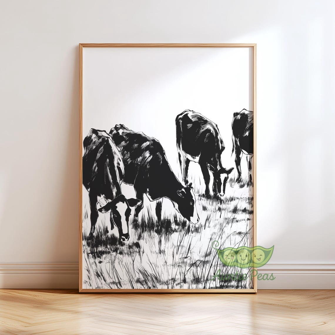 Black And White Cow Wall Art Minimal Farm Animal Modern Rustic Pastoral ...