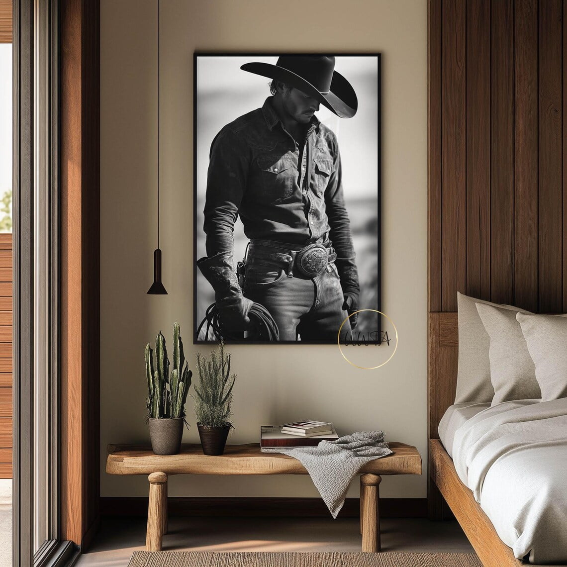 Black And White Cowboy Poster, Rustic Western Farmhouse Wall Art Home ...
