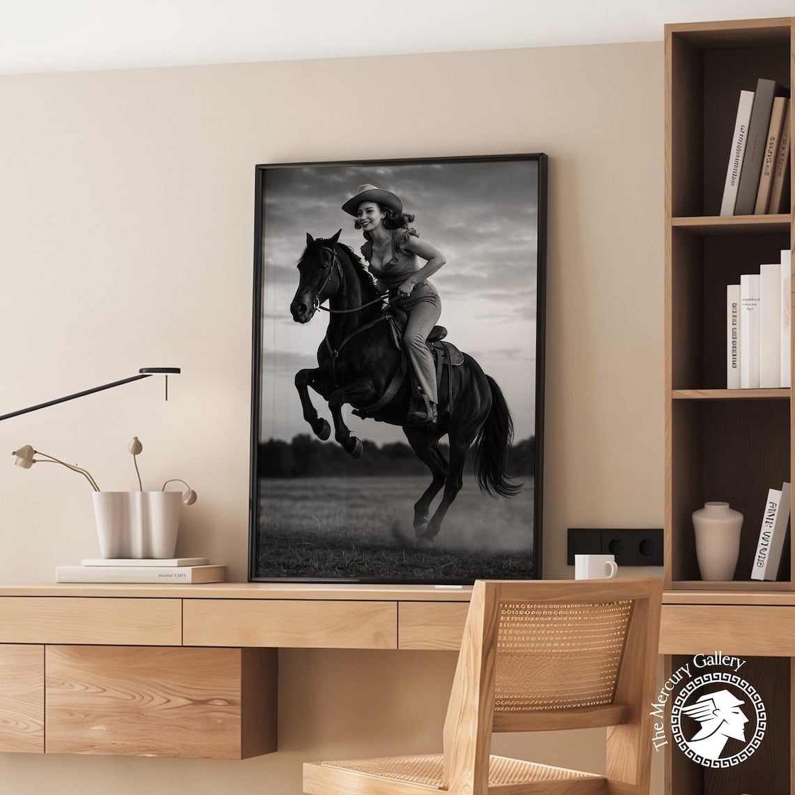 Black And White Cowgirl Poster Western Woman On Horse Print Retro ...