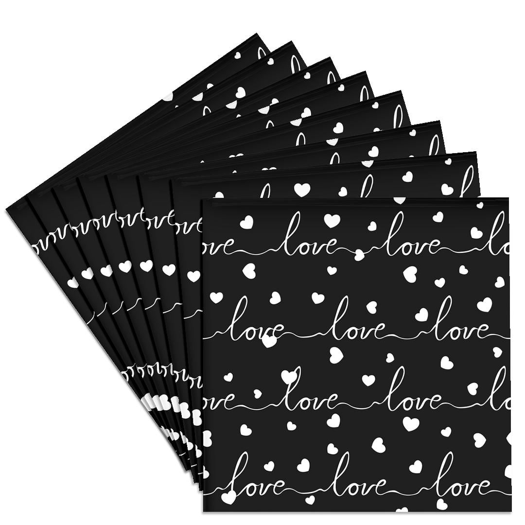 3drose, Black and White Cursive Love and Hearts Pattern, Set of 8 ...