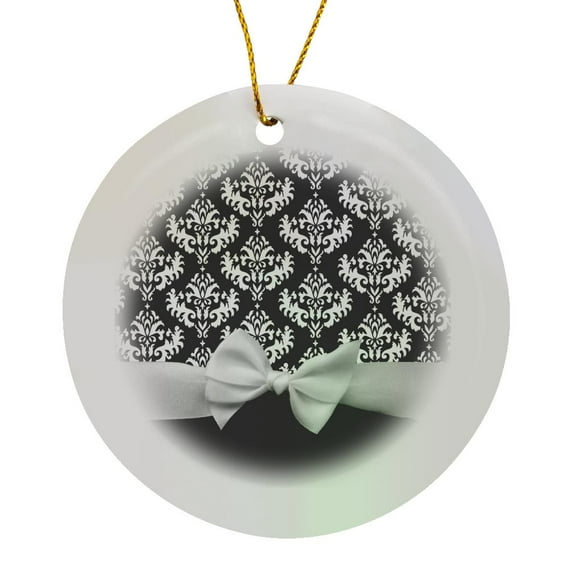 Black And White Damask Pattern With Elegant And Classy White Ribbon Bow ...