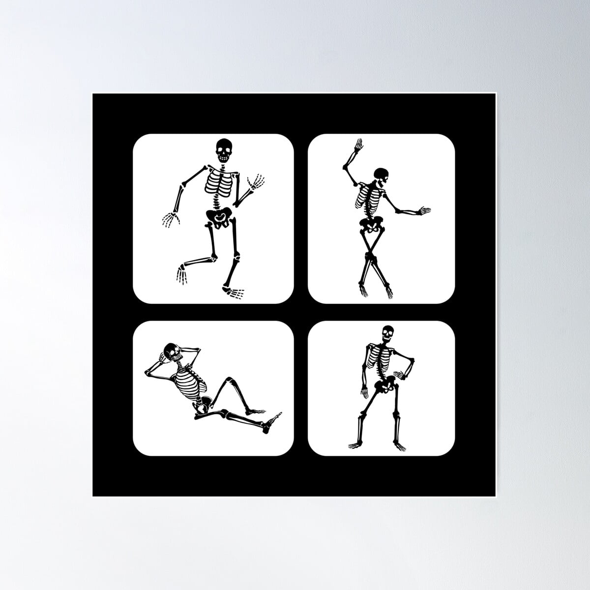 Black And White Dancing Skeletons - Fun Skeleton Dance Poster Wall Art ...