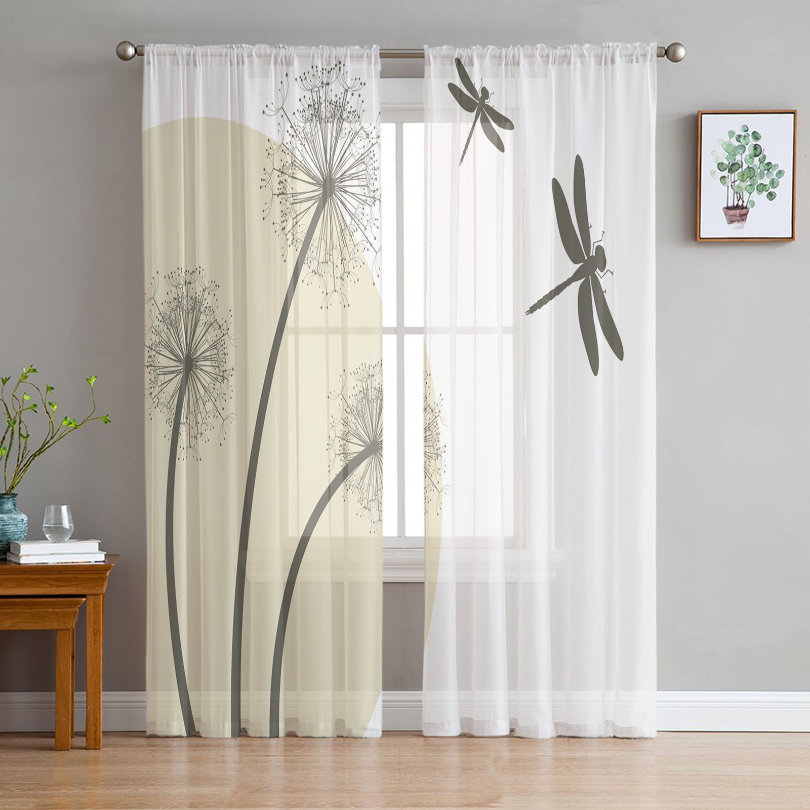 Black And White Dandelion Plant Tulle Sheer Curtains for Living Room ...