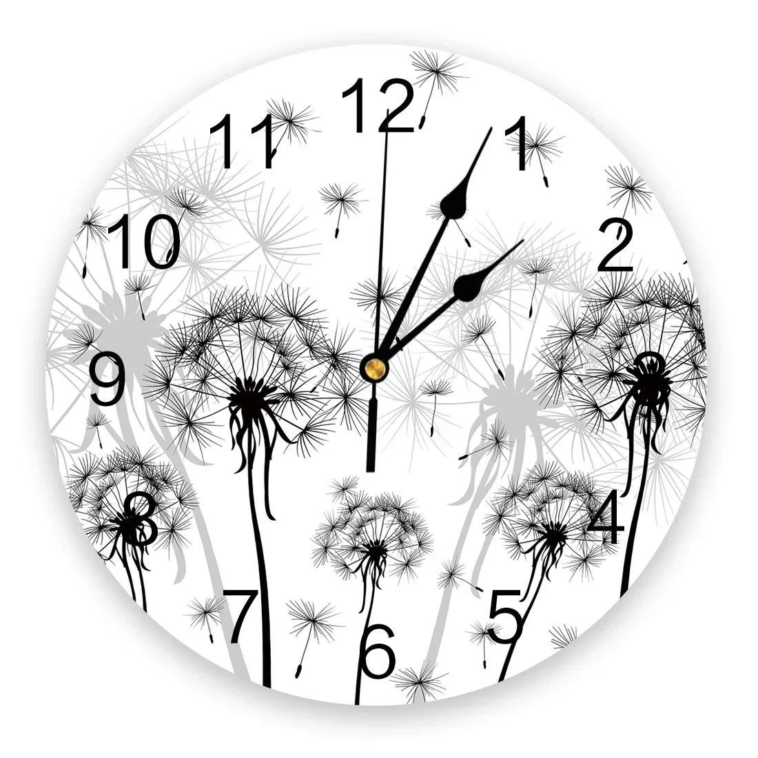 Black And White Dandelion Print Wall Clock Wall Art Silent Non ticking ...